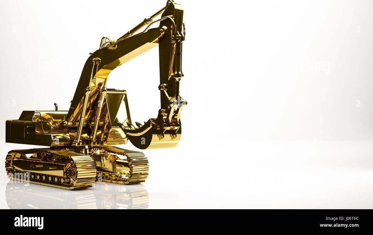 golden 3d rendering of a construction digger inside a studio Stock ...
