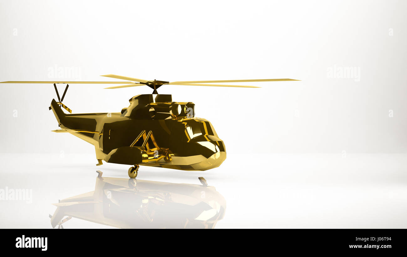 golden 3d rendering of a helicopter inside a studio Stock Photo - Alamy