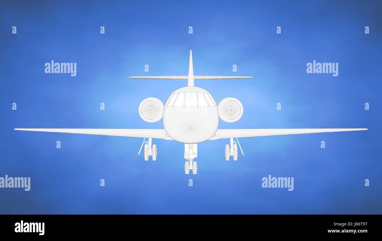 outlined 3d rendering of an airplane inside a blue studio Stock Photo ...