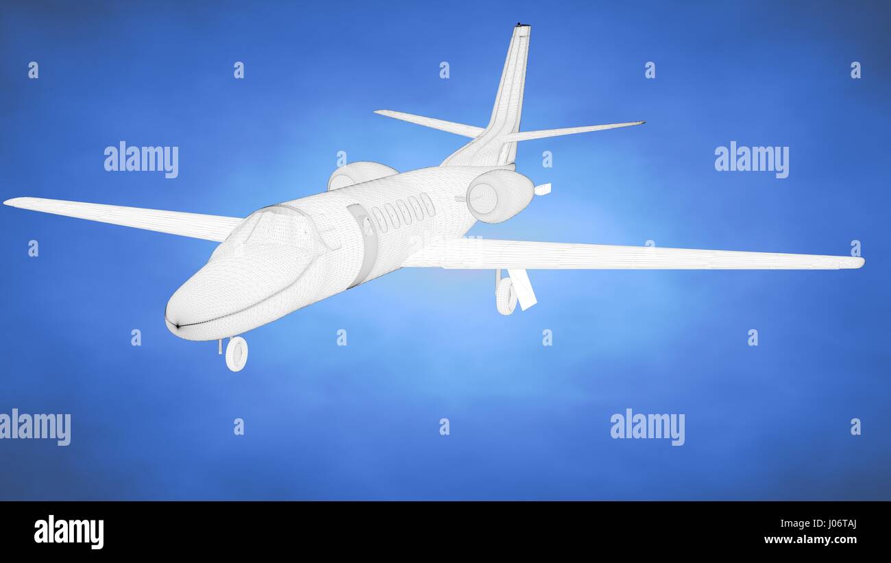 outlined 3d rendering of an airplane inside a blue studio Stock Photo ...
