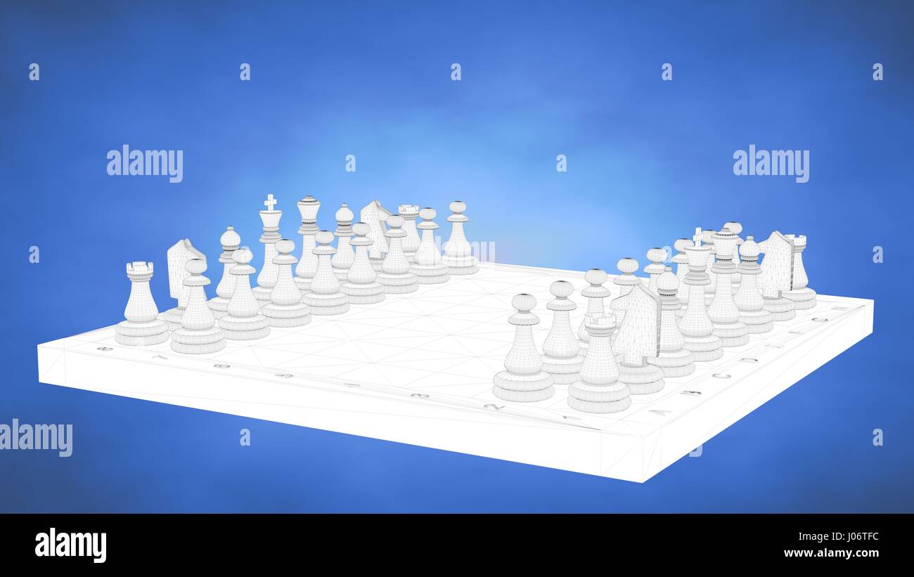 outlined 3d rendering of a chess inside a blue studio Stock Photo - Alamy