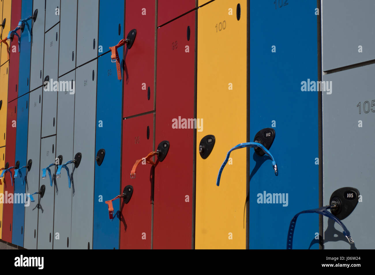 Colourful lockers in a swimming pool lido in London,UK Stock Photo - Alamy