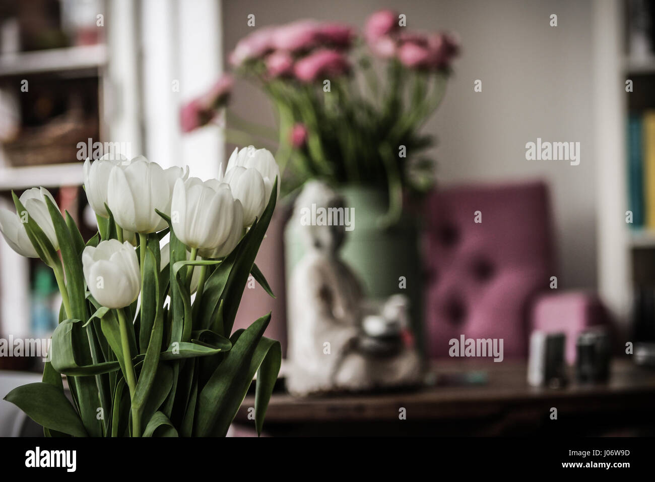 colorful flowers inside a house Stock Photo - Alamy