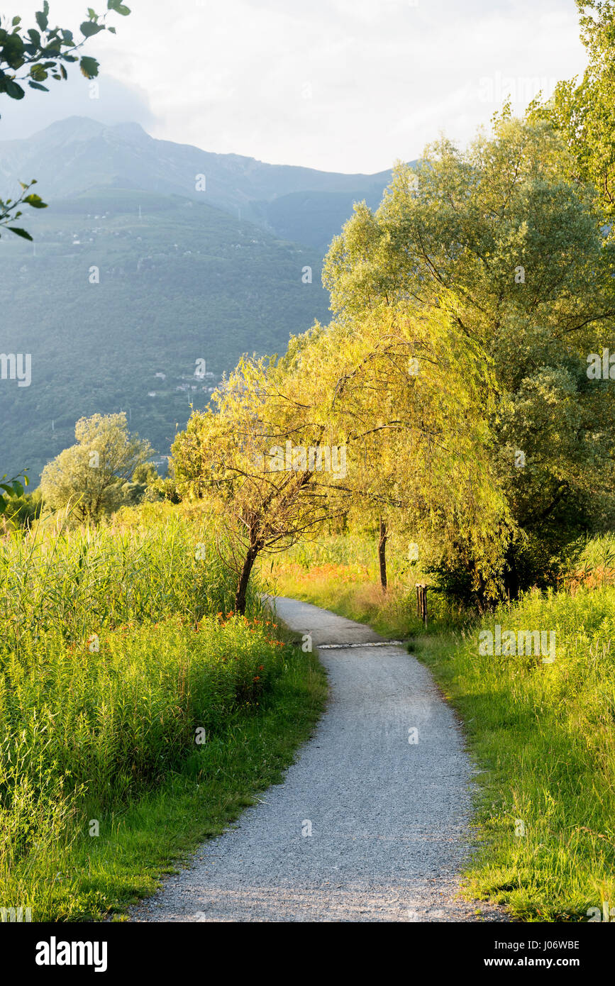 The path for pedestrian anc bicycle known as Sentiero Valtellina near ...