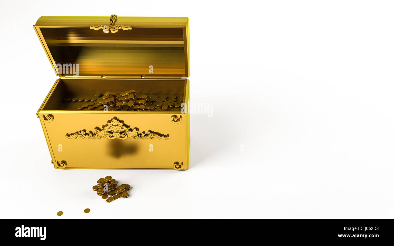 golden 3d rendering of a gold chest isolated on white Stock Photo - Alamy