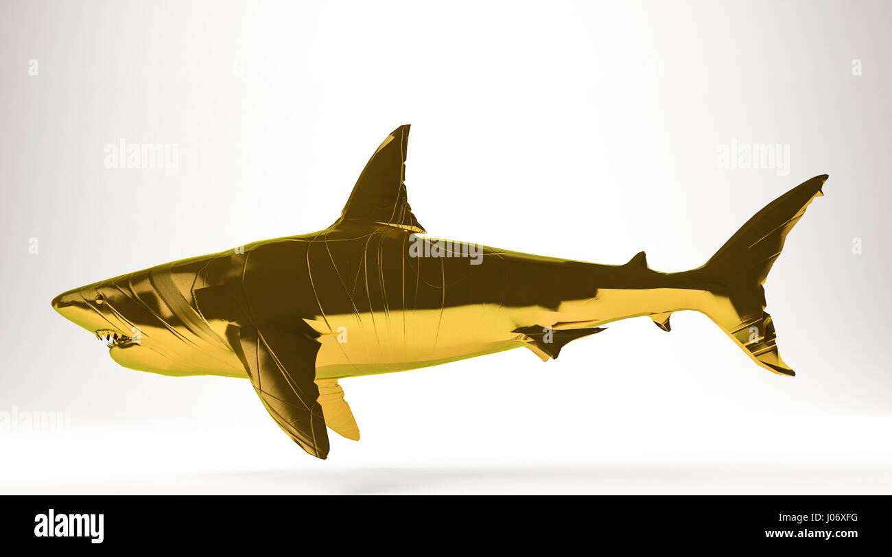 golden 3d rendering of a shark isolated on white Stock Photo - Alamy