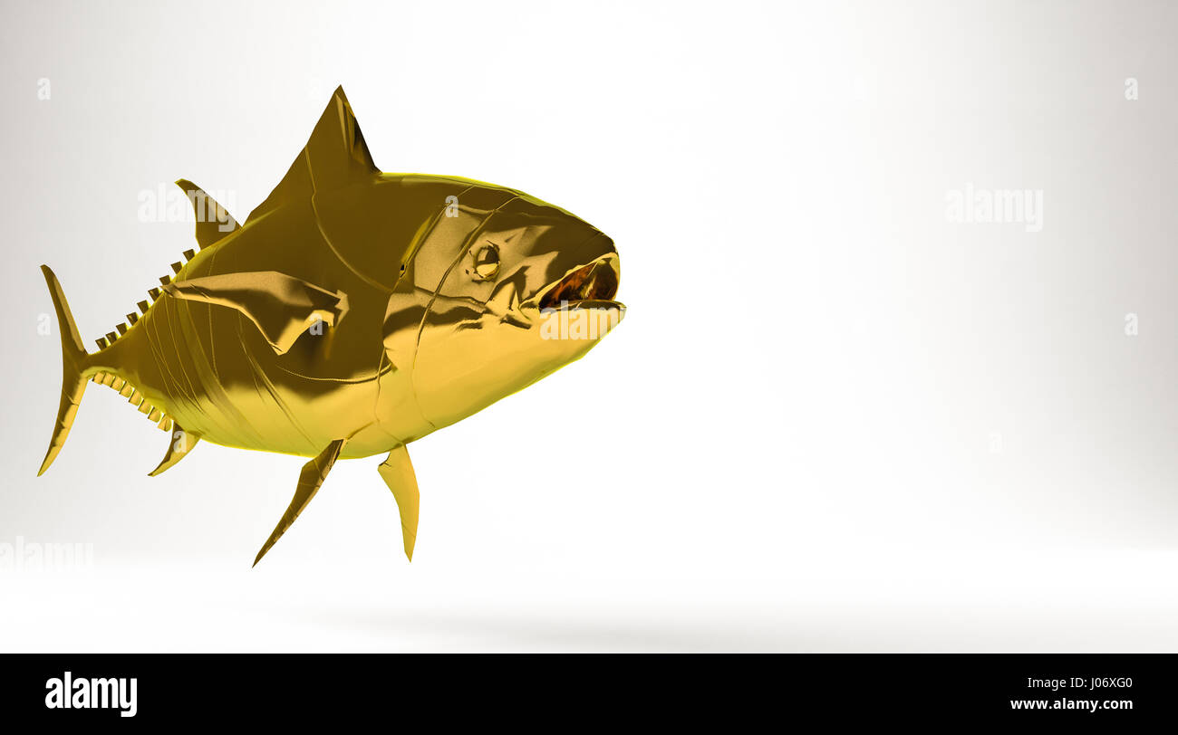 golden 3d rendering of a tuna fish isolated on white Stock Photo - Alamy