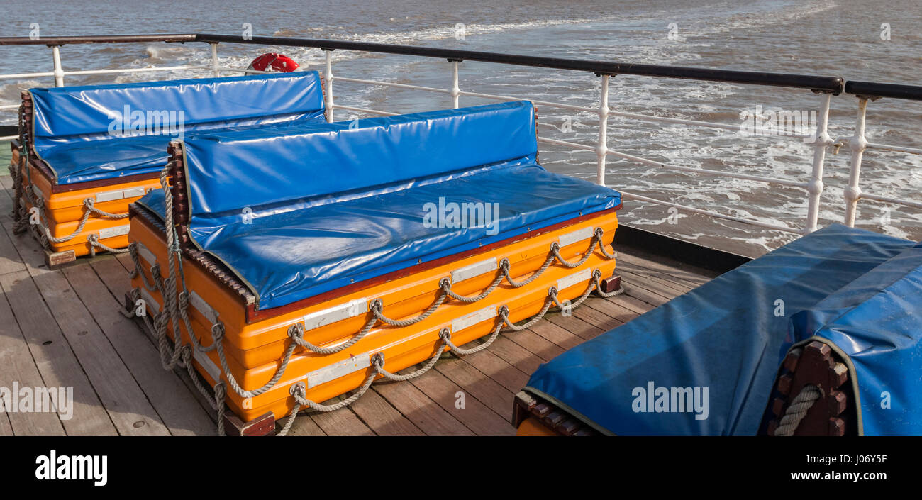 Life saving equipment onboard a British ferry. Rafts Stock Photo - Alamy