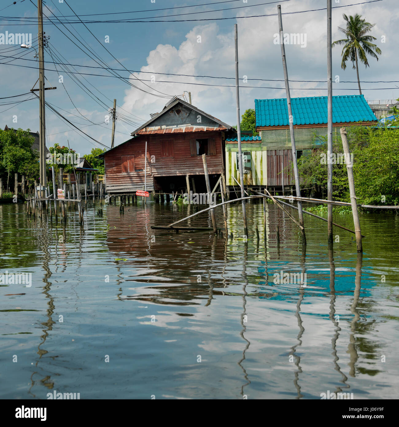 Stilt houses over river, Bangkok, Thailand Stock Photo - Alamy