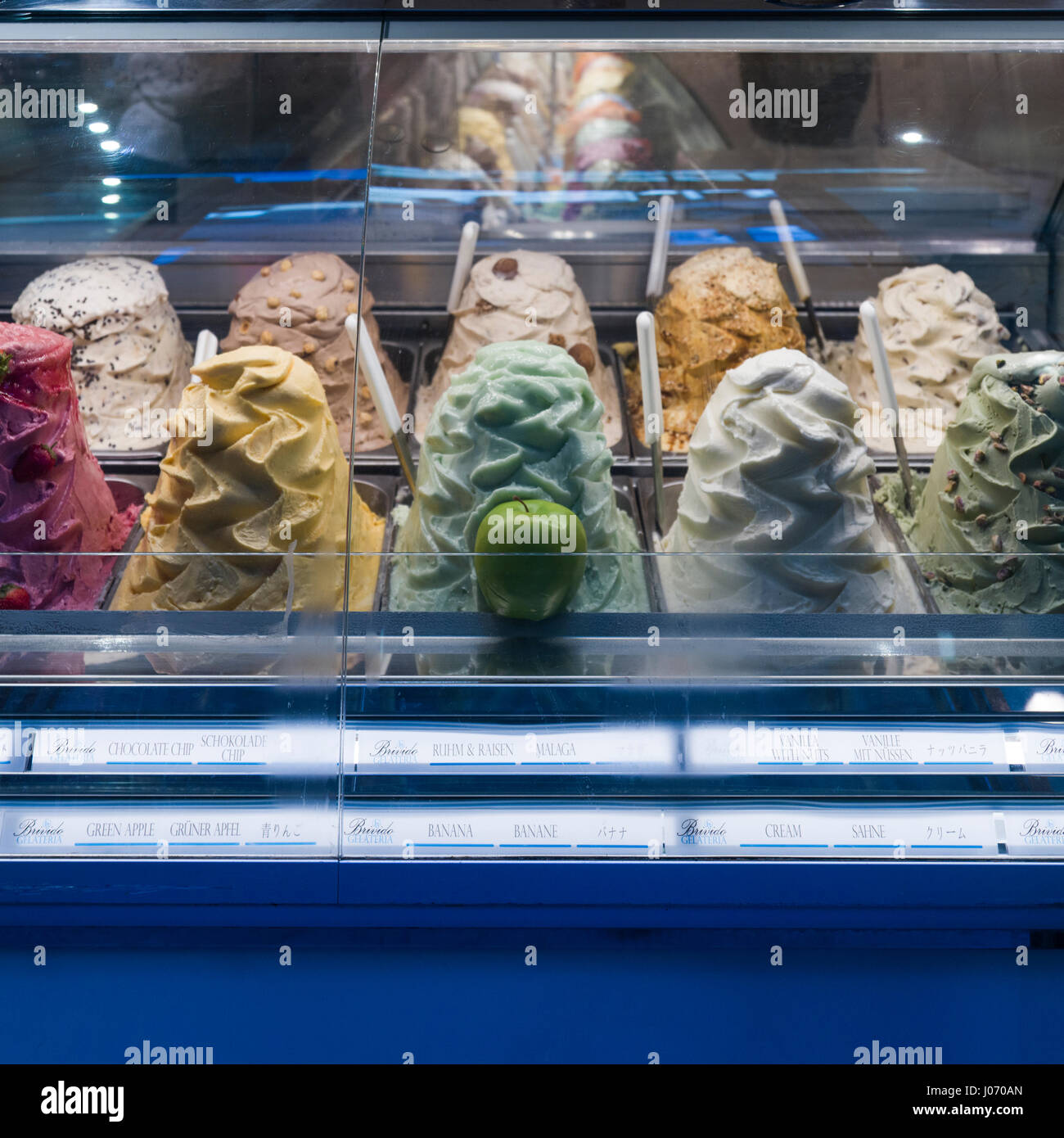 Multi colored ice cream in display cabinet, Siena, Tuscany, Italy Stock ...