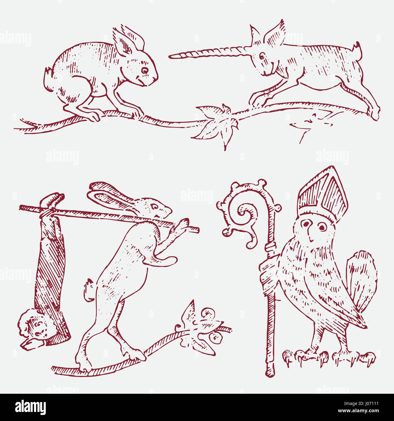 medieval element, decorative hand drawn illustration with old symbols ...