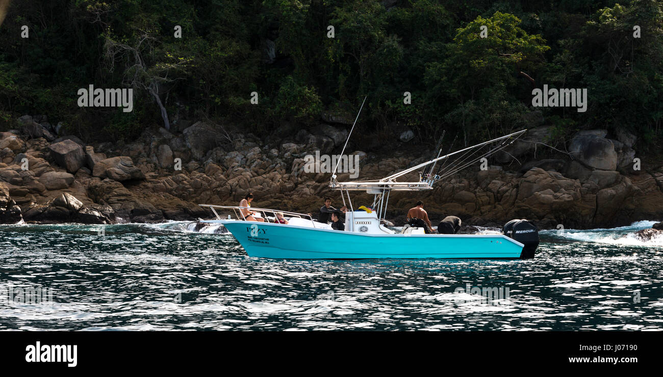 Tourists on a boat at coastline, Yelapa, Jalisco, Mexico Stock Photo ...