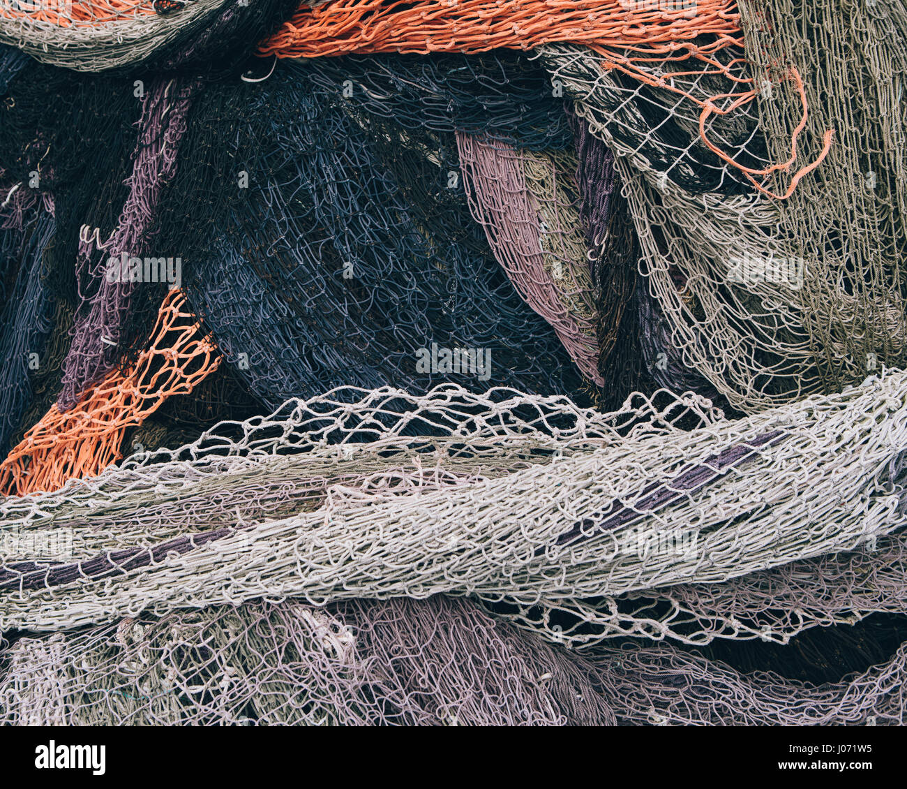 Close up of a pile of tangled up commercial fishing nets Stock Photo ...