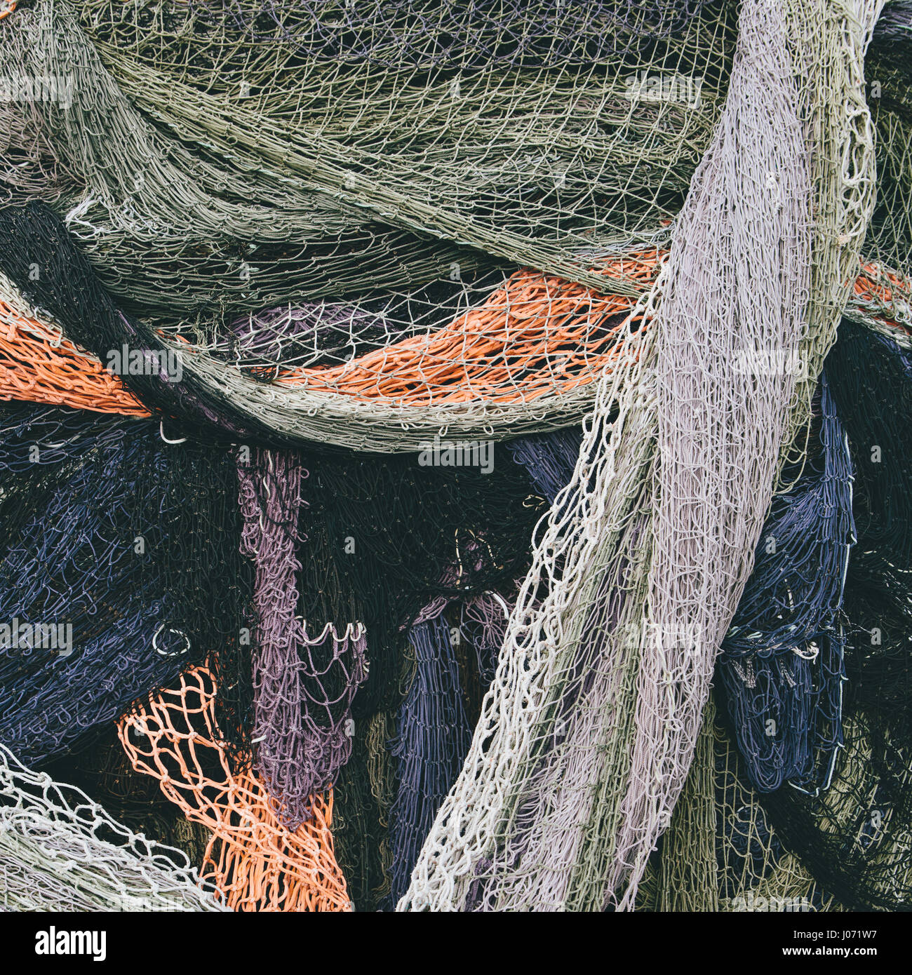 Close up of a pile of tangled up commercial fishing nets Stock Photo ...