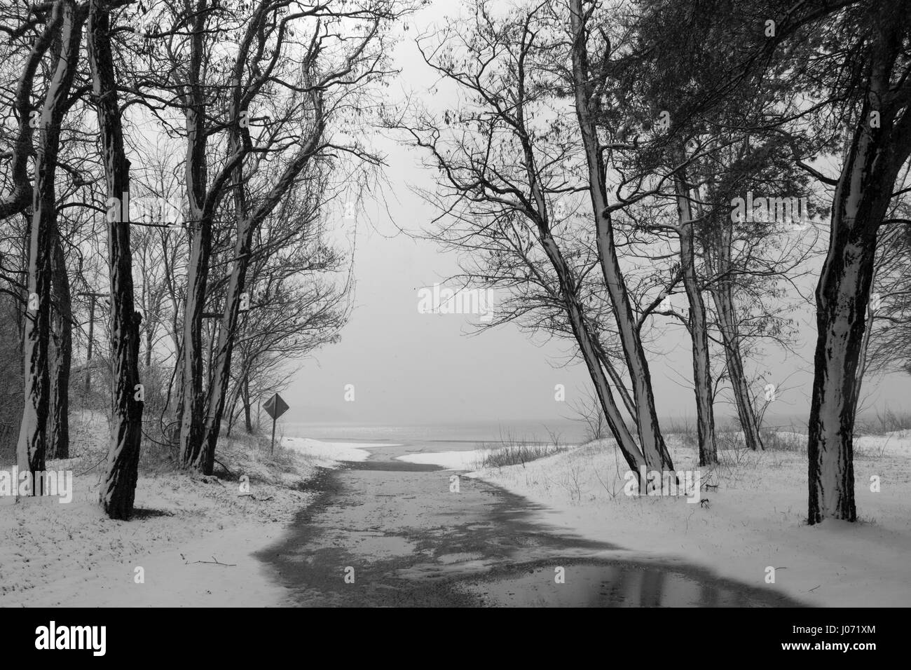 A snowy day in April at Nickel Beach on Lake Eerie, Port Colborne ...