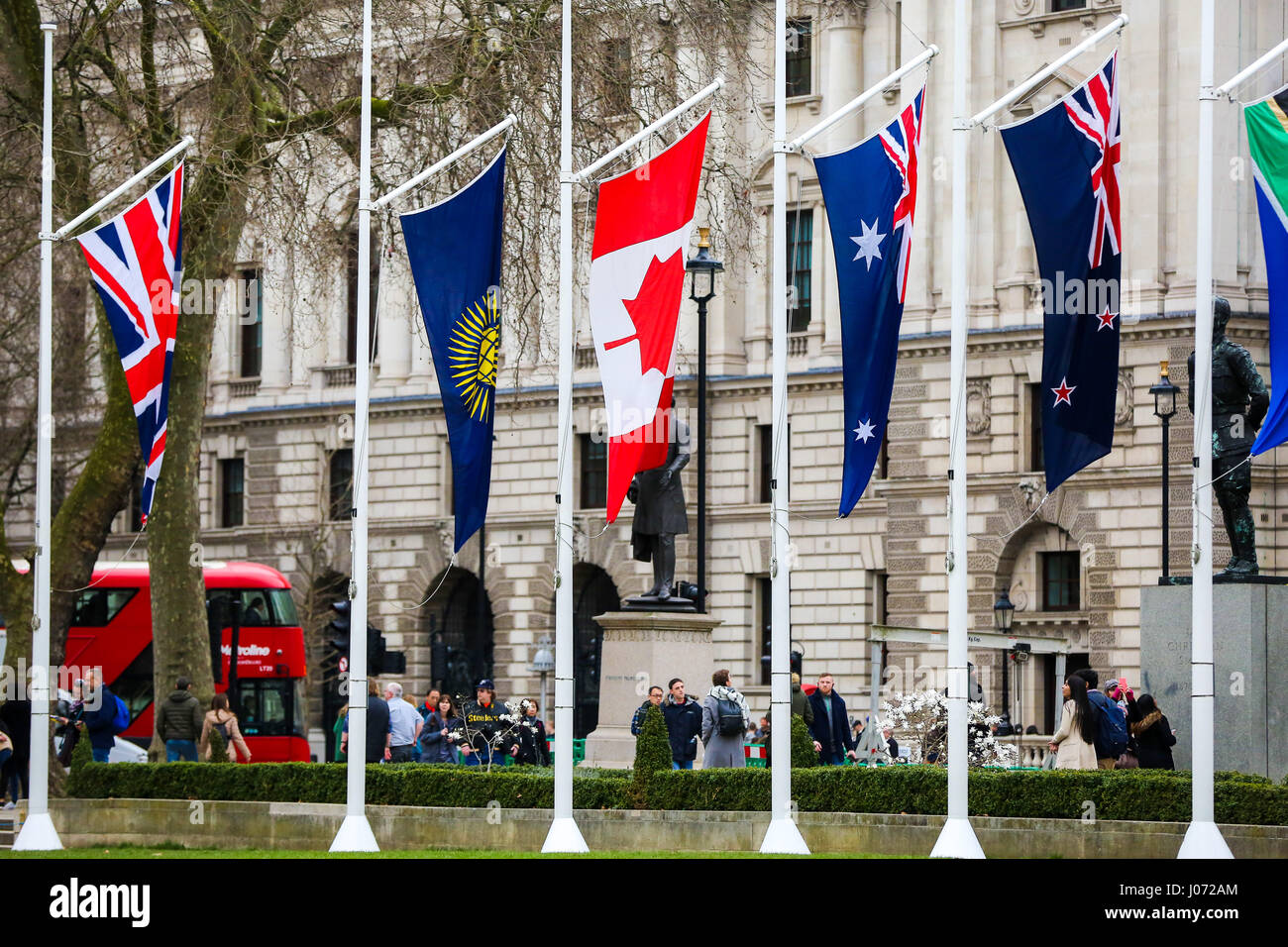 Flags of the Commonwealth in Parliament Square, London, ahead of the ...