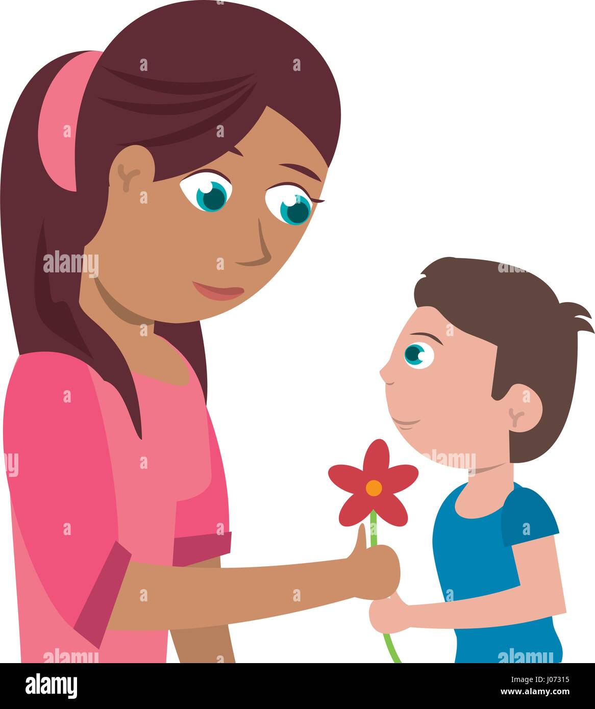 Son giving mother flowers Stock Vector Images - Alamy