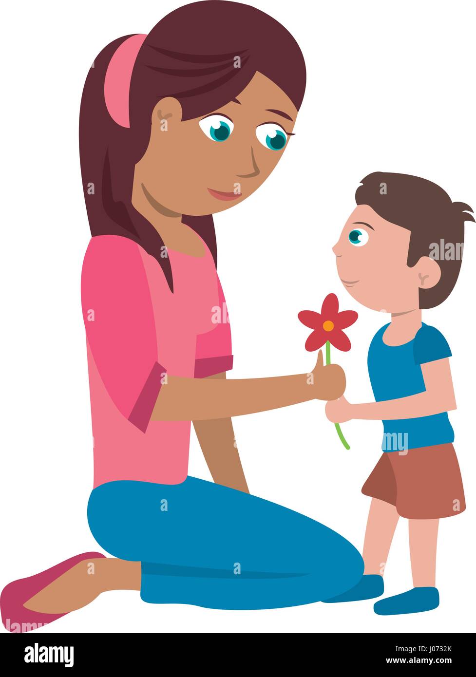 Son giving mother flowers Stock Vector Images - Alamy