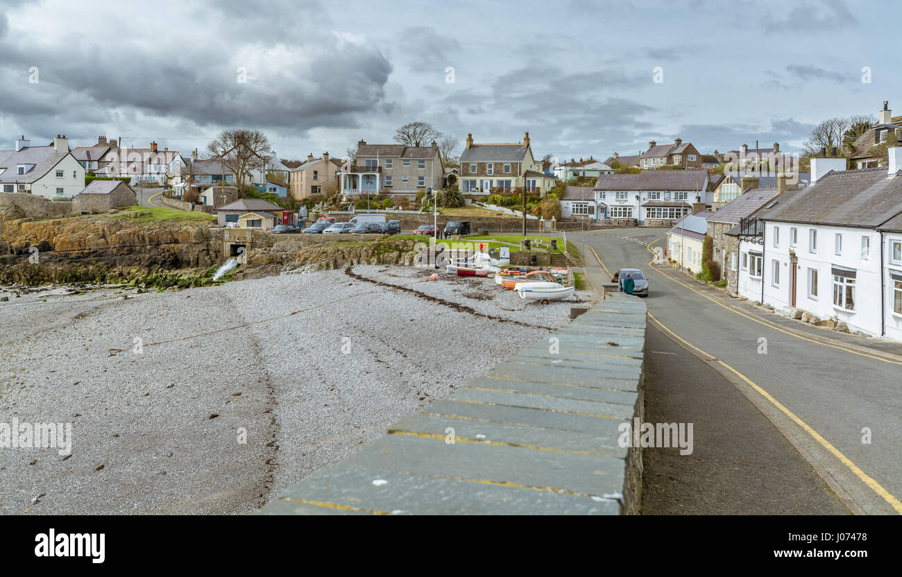 View of the fishing village at Moelfre on Anglesey taken from the ...