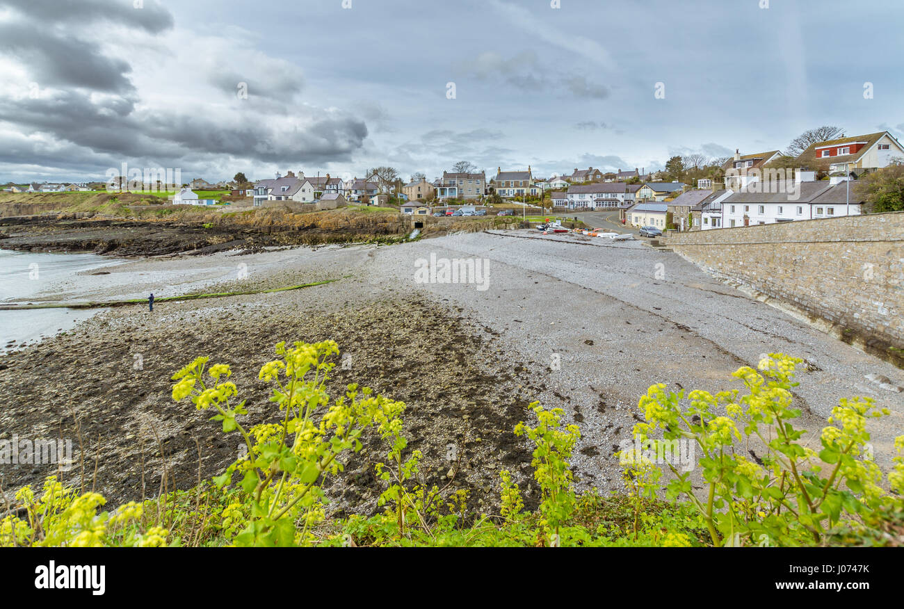 View of the fishing village at Moelfre on Anglesey taken from the ...