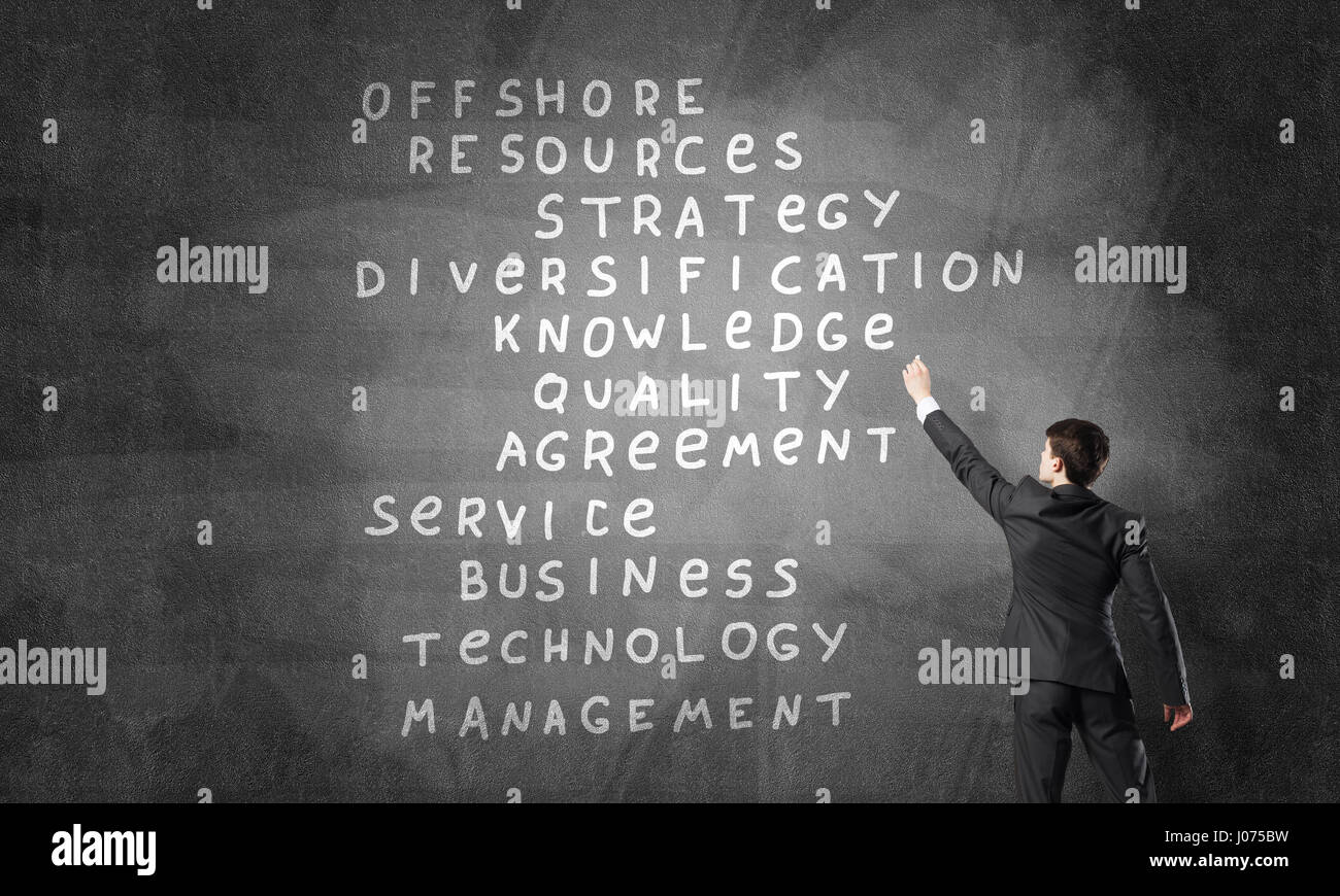 Seminar trainer draw on chalkboard Stock Photo - Alamy