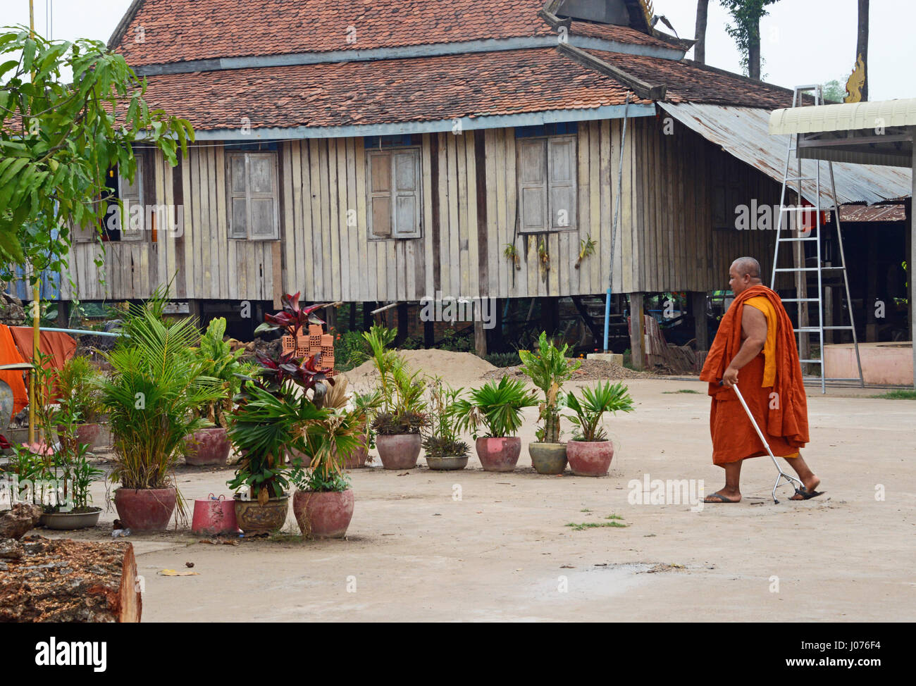 Village and temple complex at Angkor Ban, Mekong River, Cambodia Stock ...