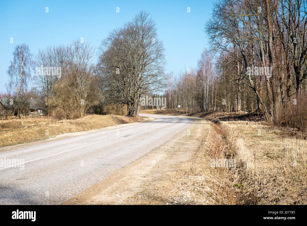 simple country road in summer at countryside with trees around Stock ...