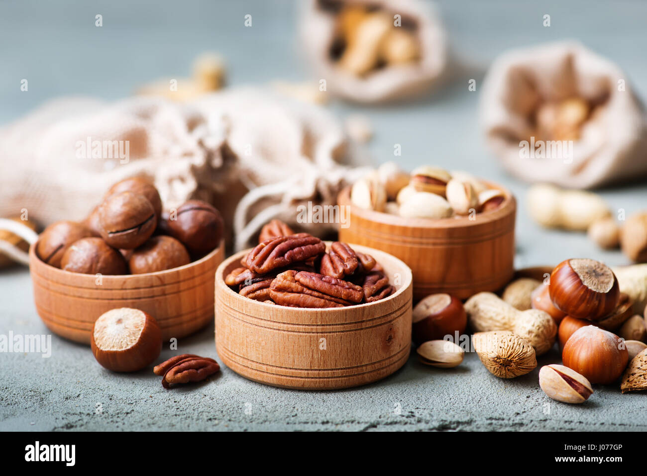 nuts on a table, different kind of nuts Stock Photo - Alamy