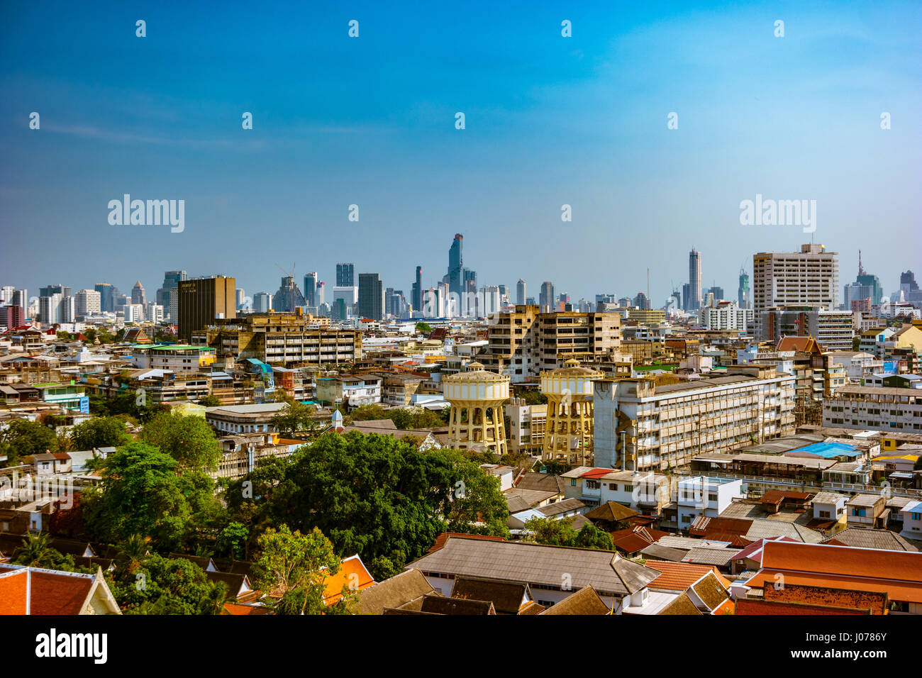 Aerial view of Bangkok monastery and modern office buildings Stock ...