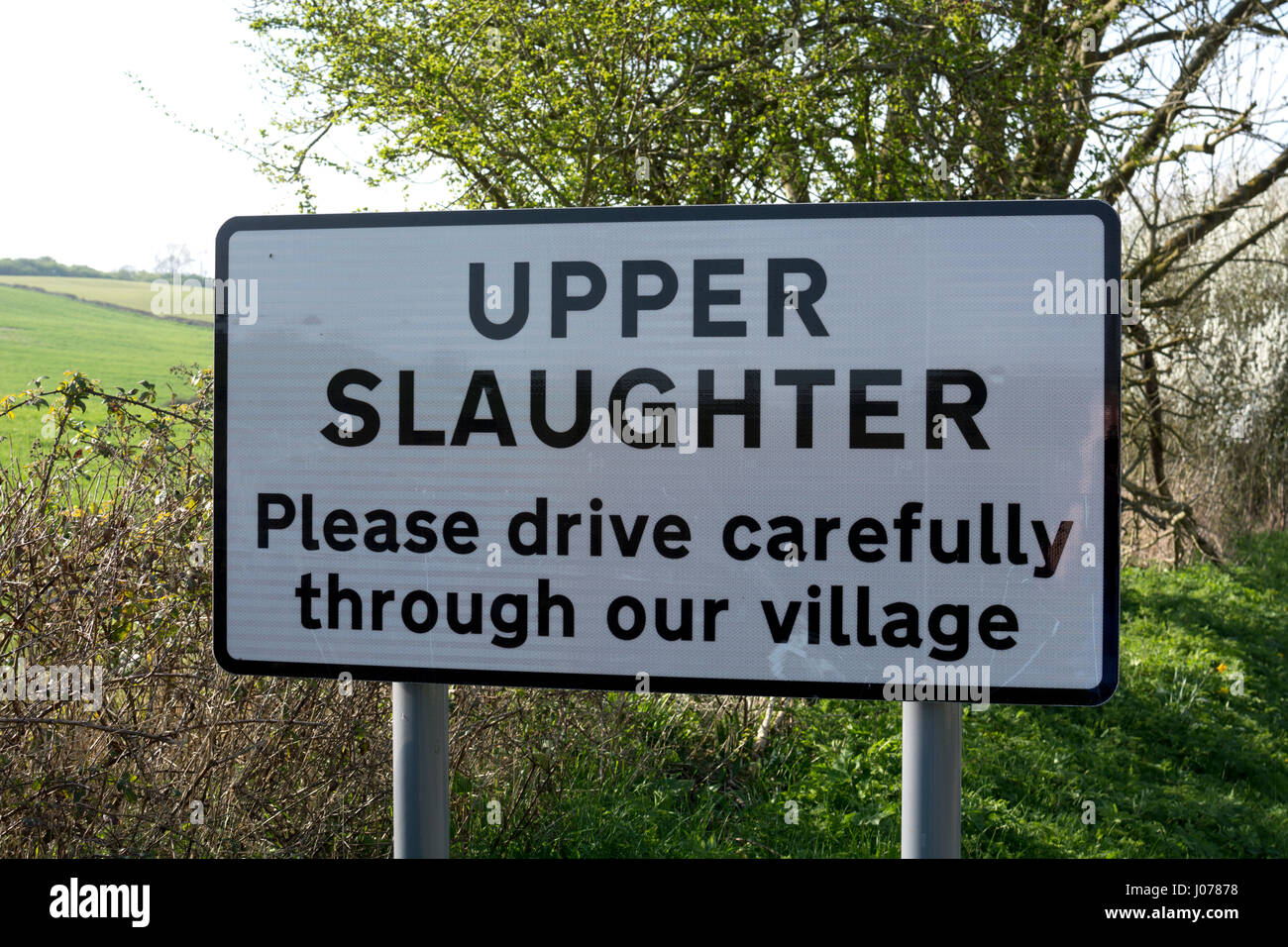 Upper Slaughter village sign, Gloucestershire, England, UK Stock Photo ...