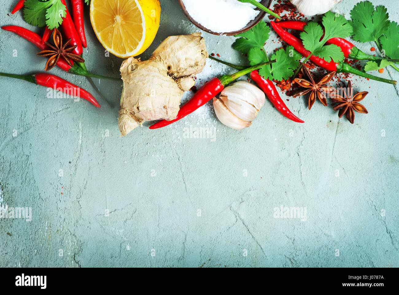 aroma spice on a table, chilli and spice Stock Photo - Alamy