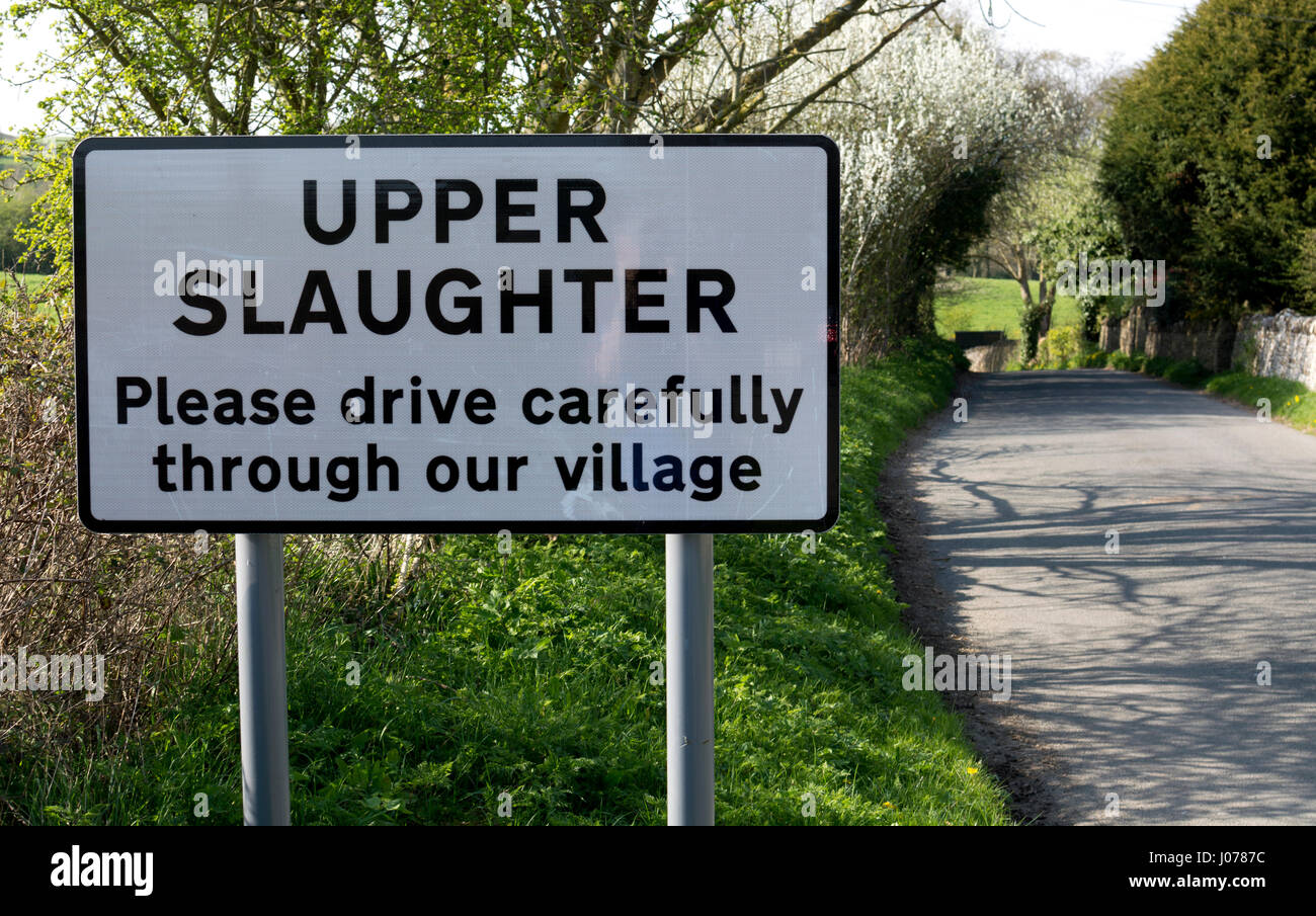 Upper Slaughter village sign, Gloucestershire, England, UK Stock Photo ...