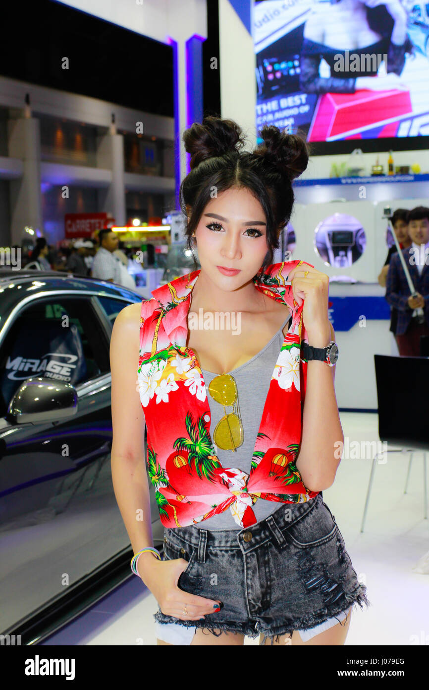 BANGKOK, THAILAND - APRIL 09, 2017: Unidentified female presenter pose ...