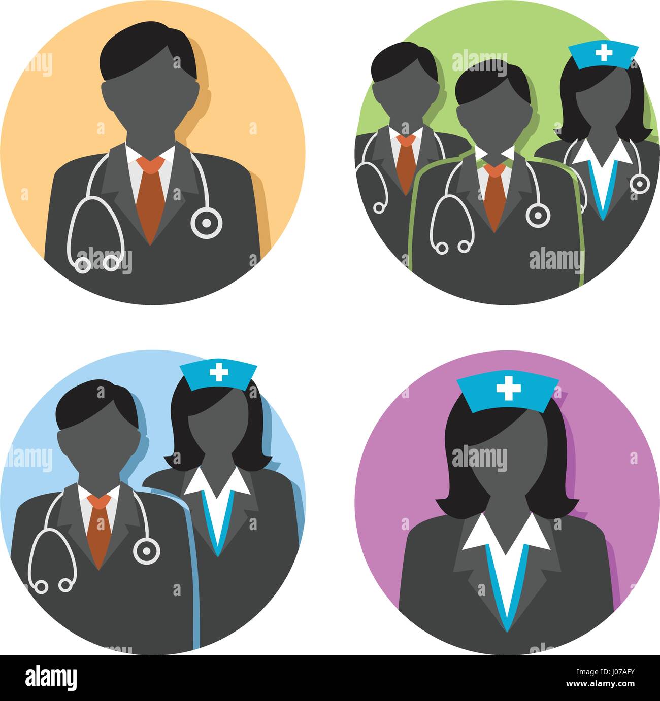 Medical Healthcare Doctor and Nurse Icons with People Figures and ...