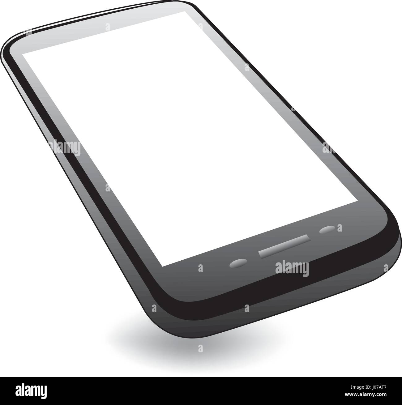 Angled smart phone - black and white with shadow and perspective Stock ...