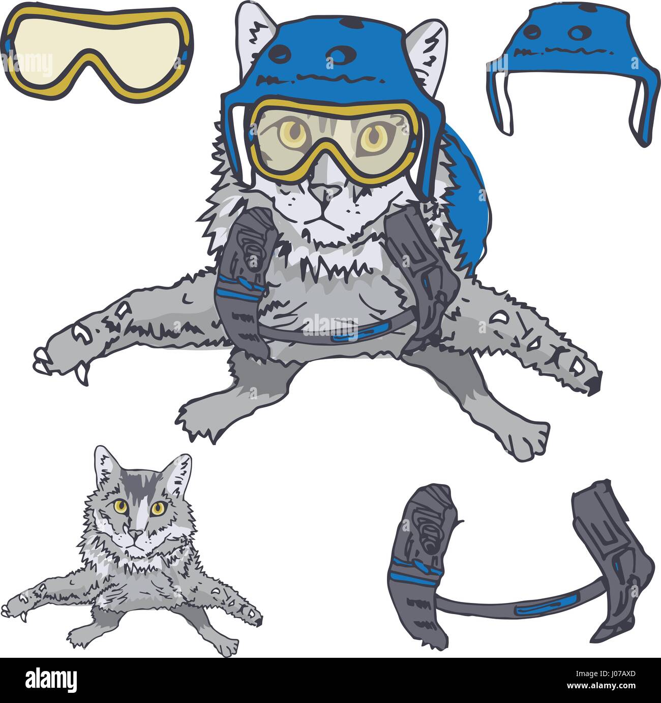 Cat with Parachute gear - helmet, harness, and goggles Stock Vector ...