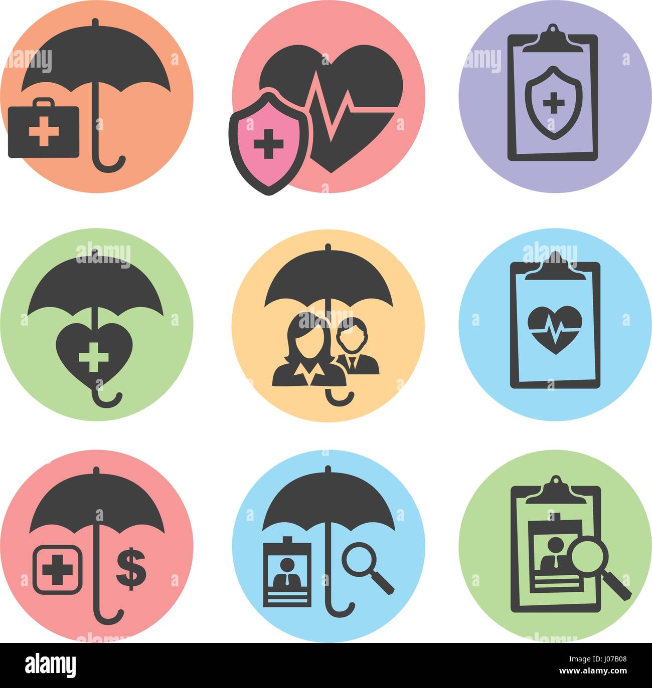 Medical Healthcare Insurance Icons with People Figures and Heart, EKG ...