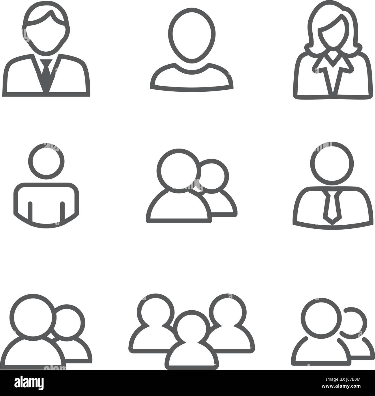 Standard User Icon Set with Men, Women, and Multiple People Stock ...