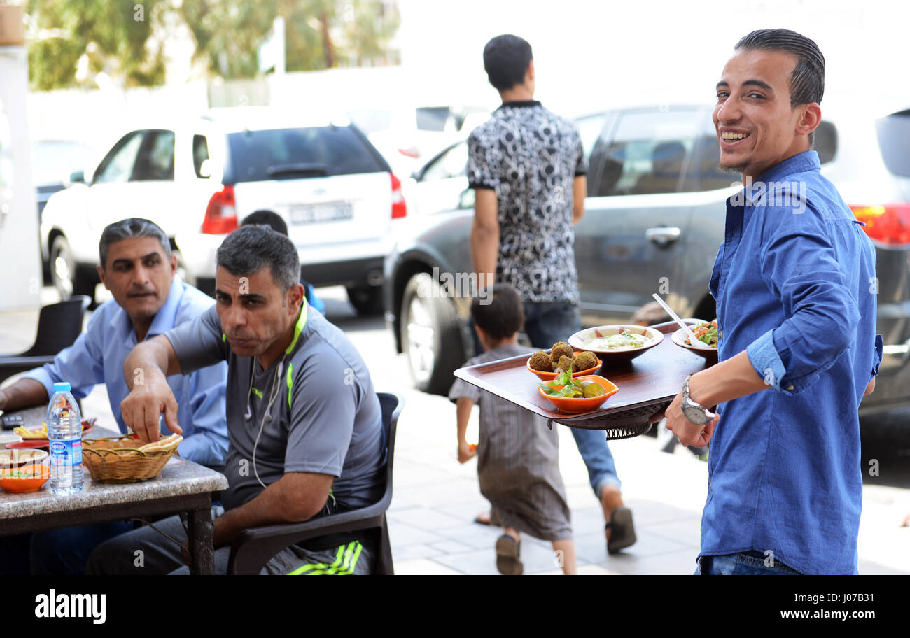 Traditional Jordanian breakfast- Hummus, Falafel and Pita bread served ...