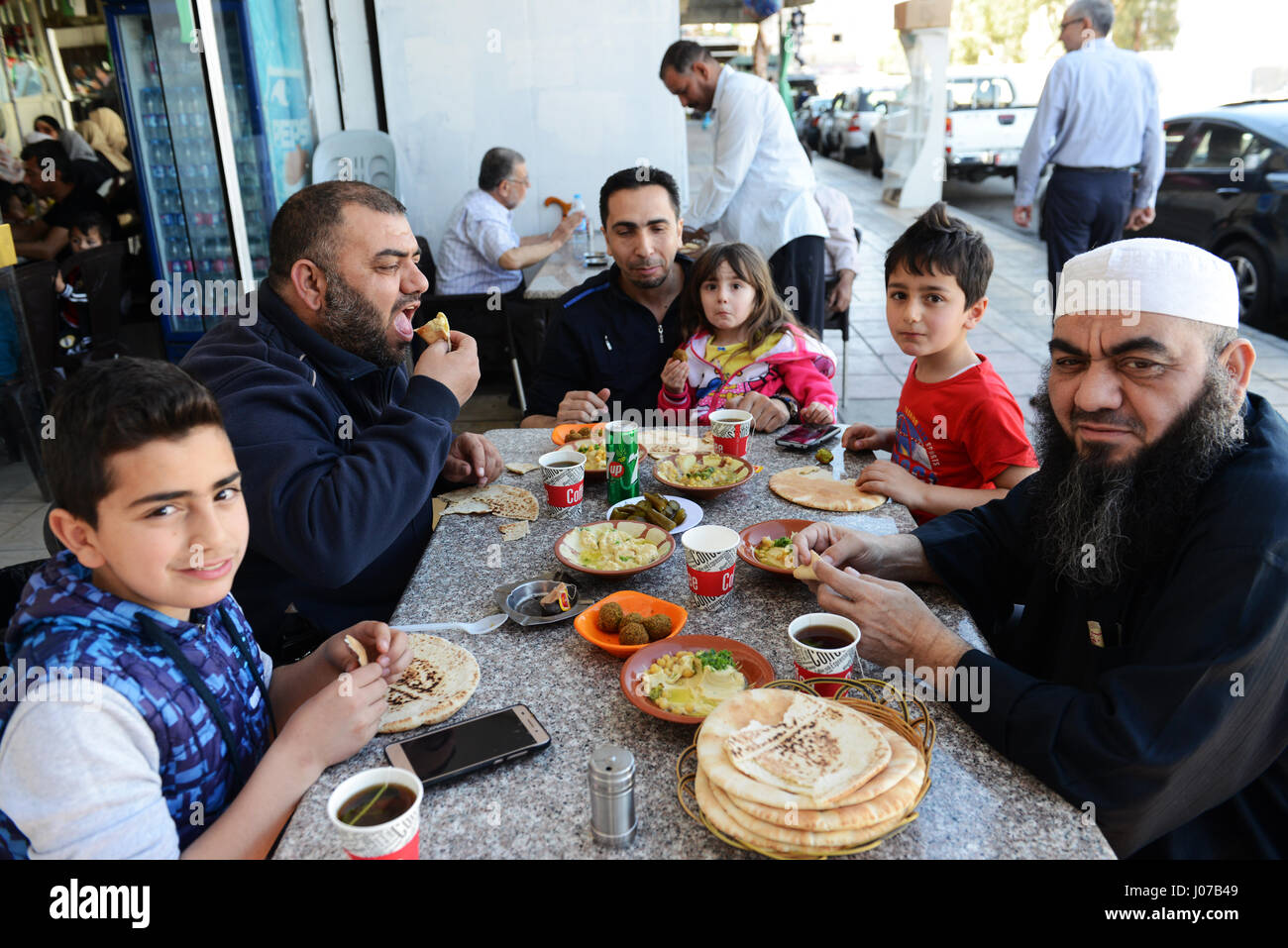 Traditional Jordanian breakfast- Hummus, Falafel and Pita bread served ...