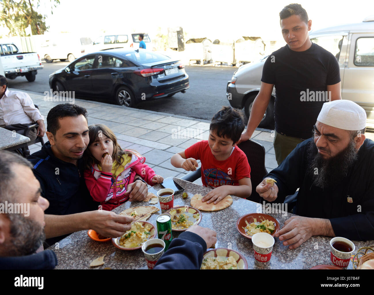 Traditional Jordanian breakfast- Hummus, Falafel and Pita bread served ...