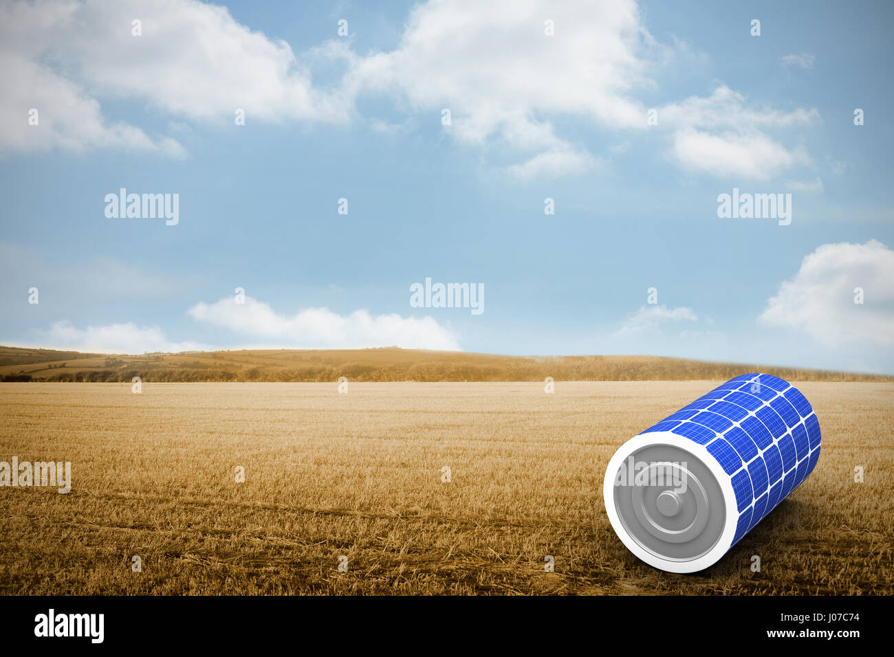 Vector image of 3d solar battery against bright brown landscape Stock ...