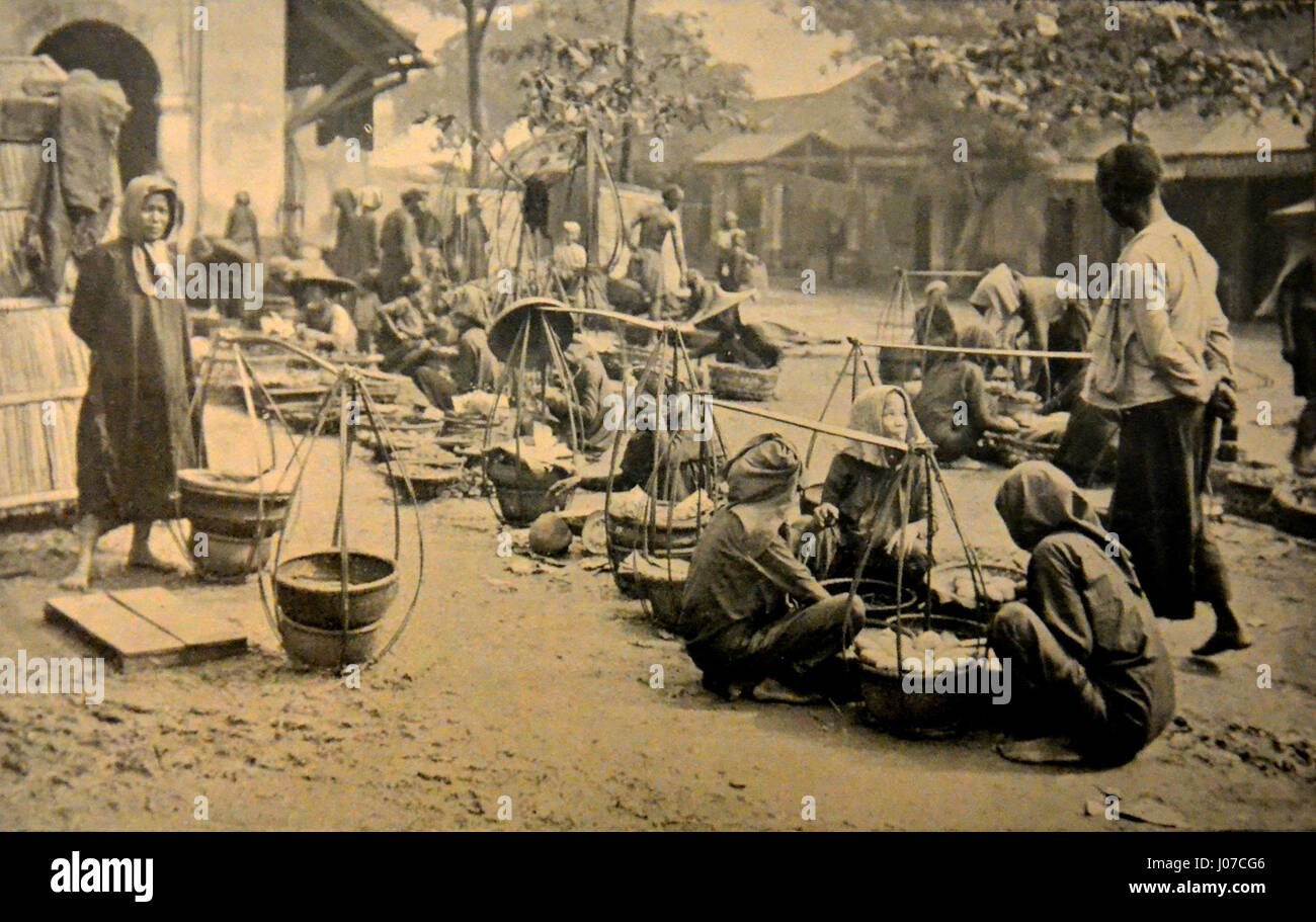 This image captures a scene of Hanoi in the early 1900s, reflecting the ...