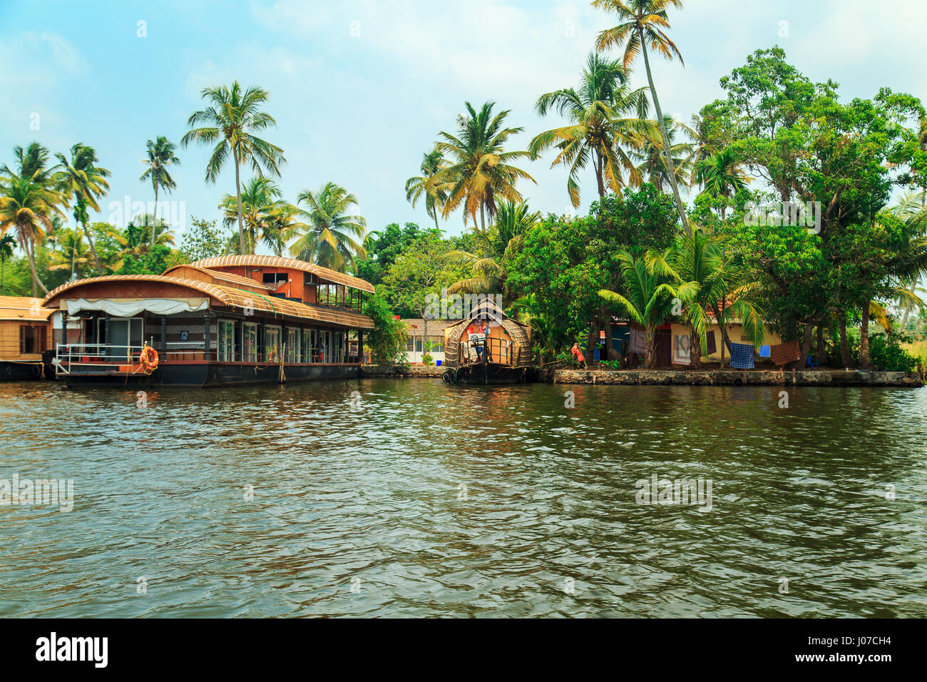 Houseboat on the canals of Alleppey, Kerala state, South India. Travel ...