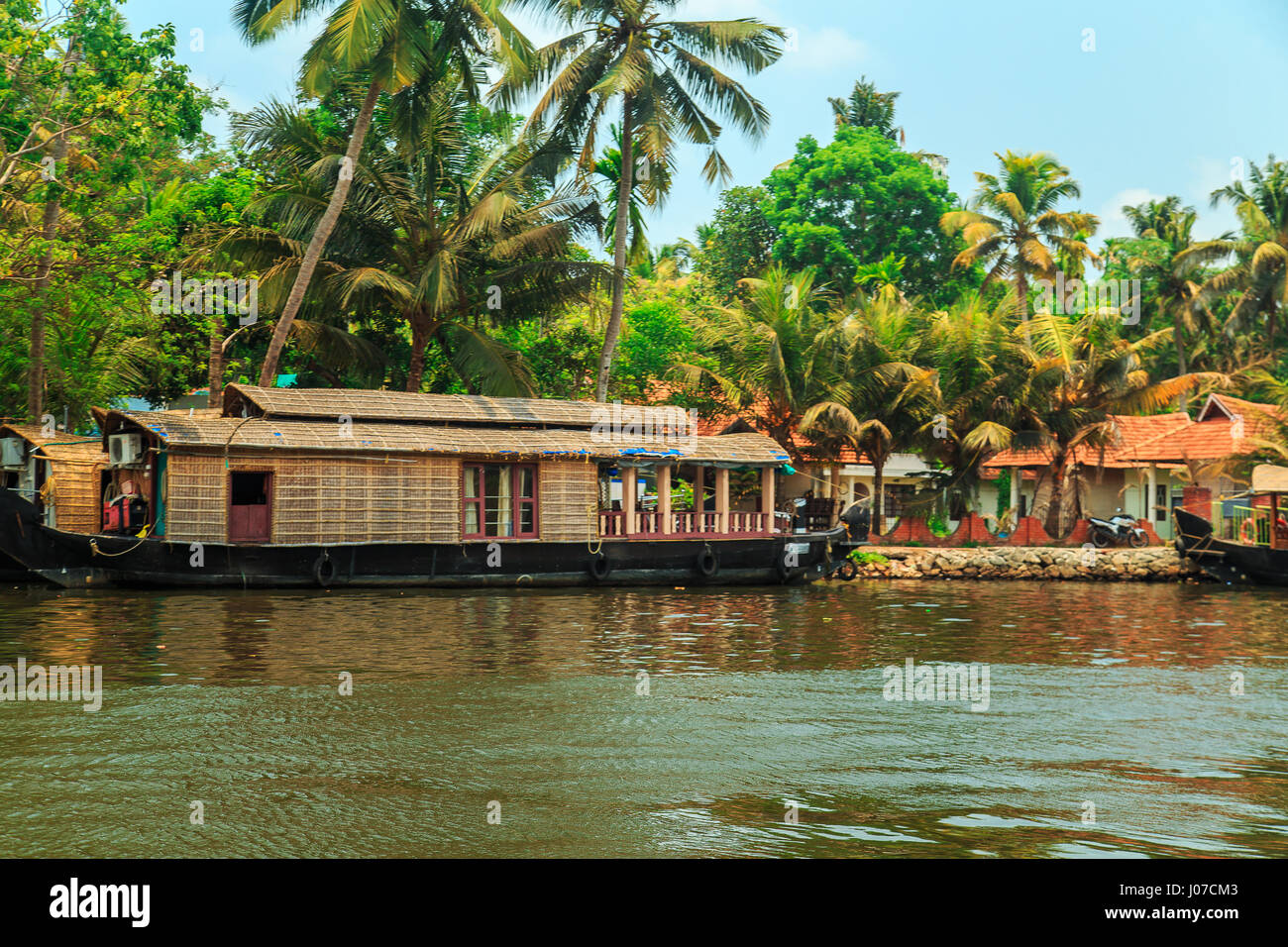 Houseboat on the canals of Alleppey, Kerala state, South India. Travel ...