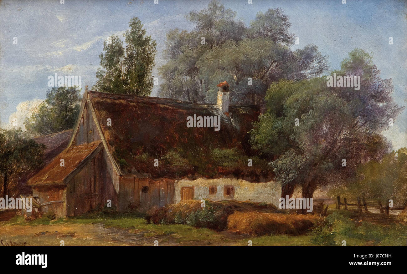 ‘Bauernhof in ländlichem Idyll’ by Friedrich Salzer presents a rural ...