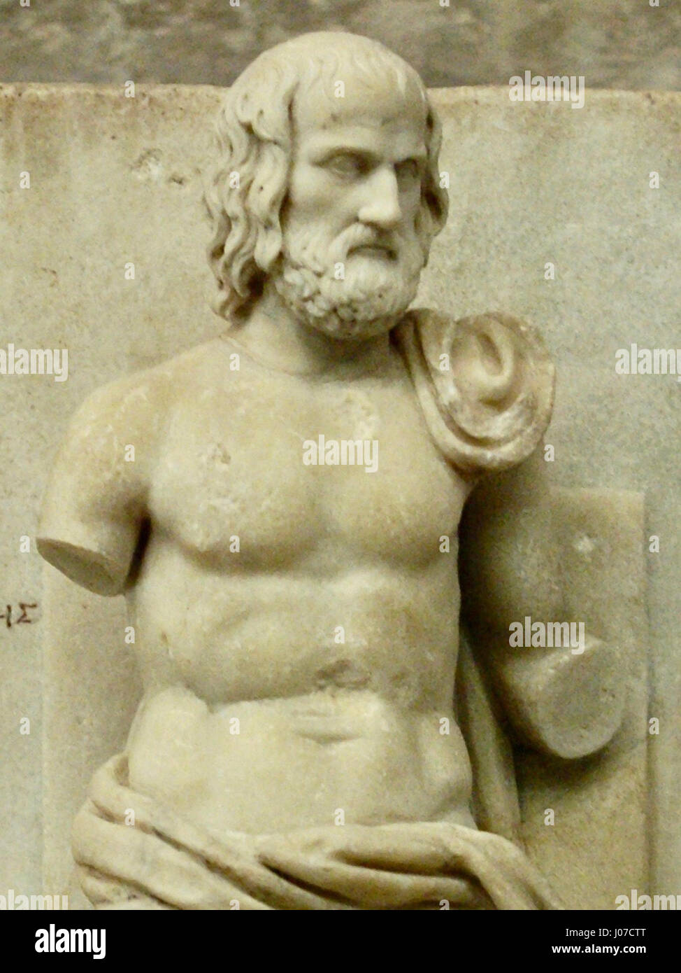 This ancient bust of Euripides, housed in the Louvre Museum, represents ...