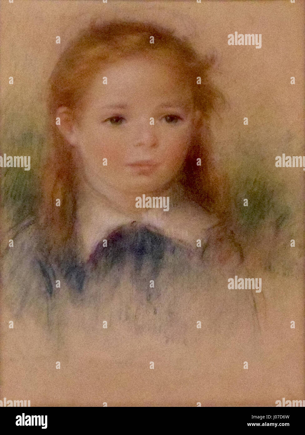 'Retrato de una niña' by Pierre-Auguste Renoir, painted in 1880, portrays a young girl with a ...