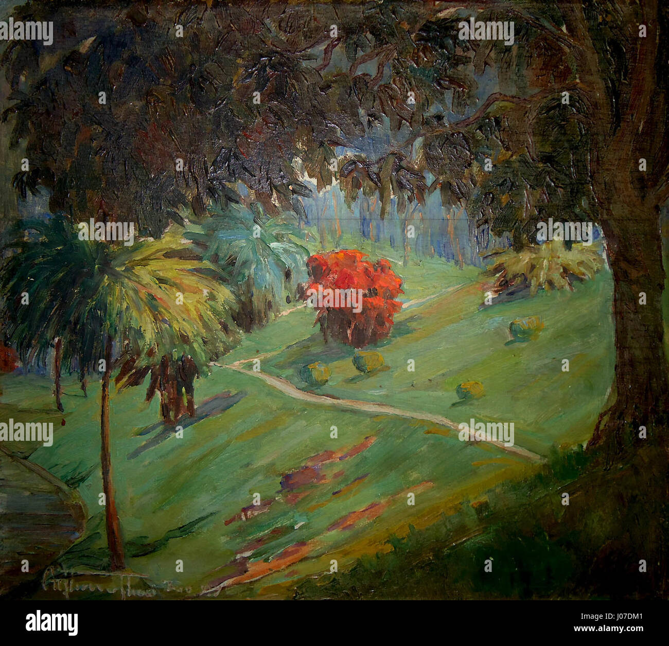 'Paisagem com arbusto vermelho' is an oil painting by Arthur Tim¢theo ...