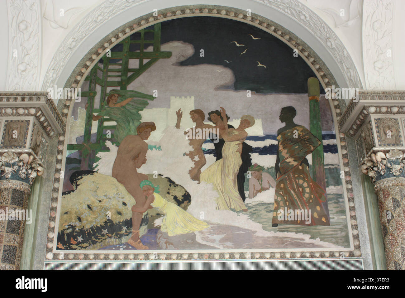 This painting depicts the Muschelsaal (Shell Hall) of the Wiesbaden ...